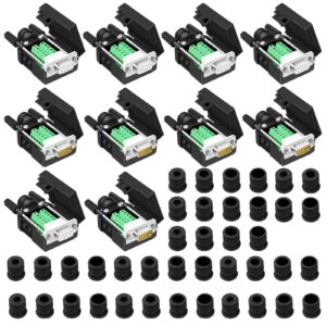 anmbest 10pcs db9 breakout connector, 5pcs male + 5pcs female db9 solderless rs232 d-sub serial to 9-pin port terminal adapter connector breakout board with case long bolts tail pipe