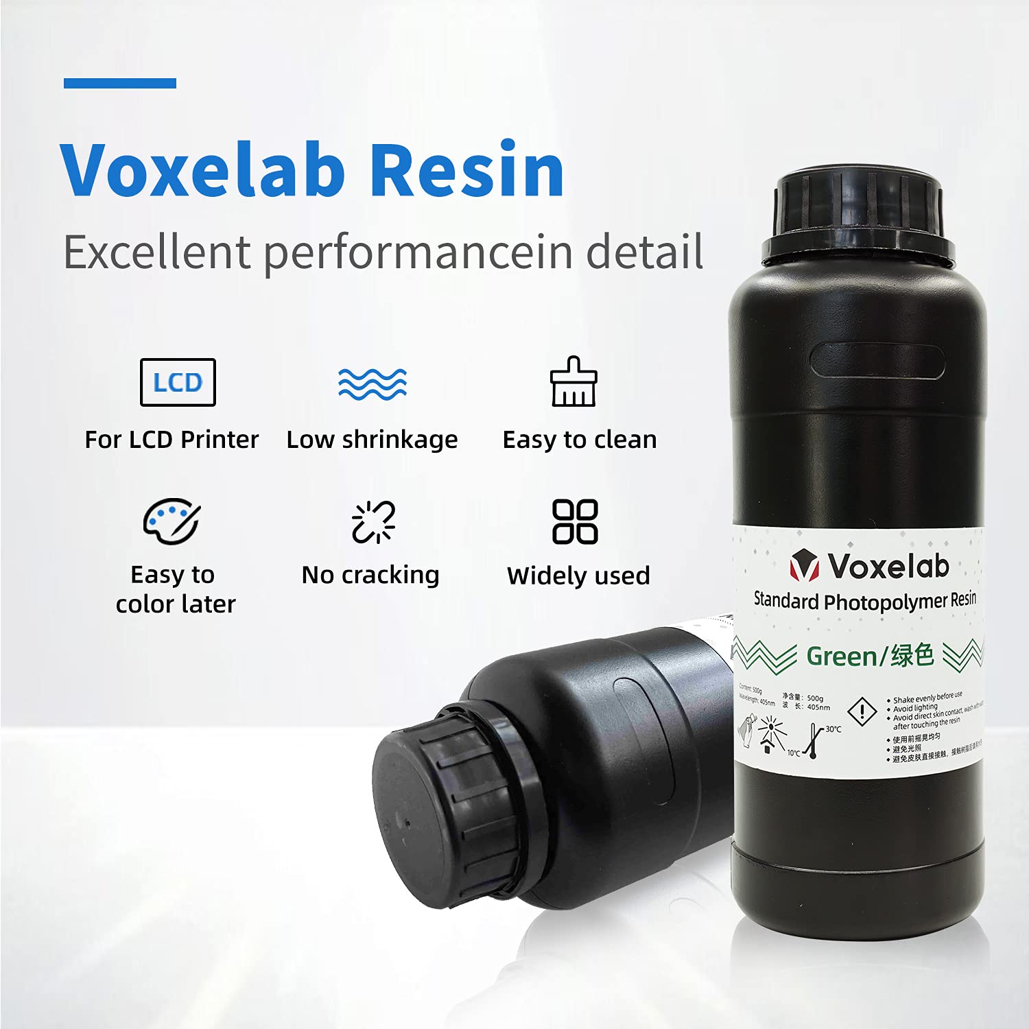 Voxelab 3D Printer Resin, LCD UV-Curing Resin, Tough & Rigid 3D Resin with 405nm Standard Photopolymer for LCD 3D Printing(1KG,Green)