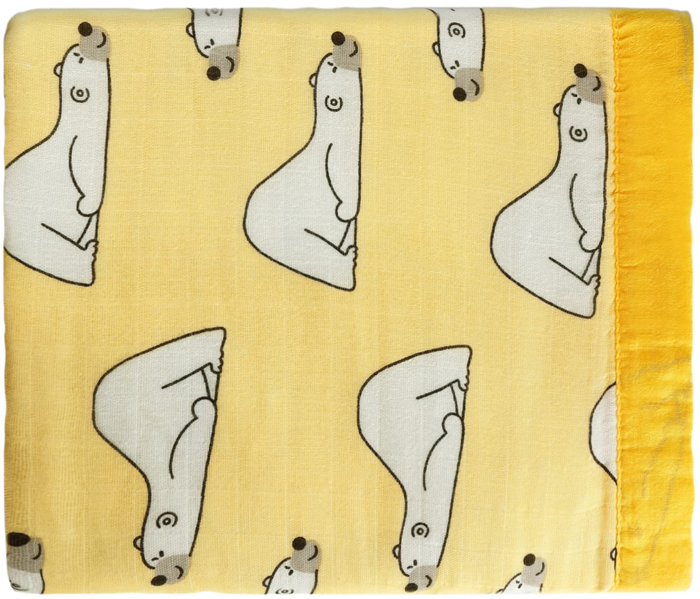 Muslin Soft Swaddle Blanket Quilt， Baby Blankets for Boy Girl Toddler Daycare, 4 Layers Swaddle Wrap, Size 43X45inchs (Bear Yellow)