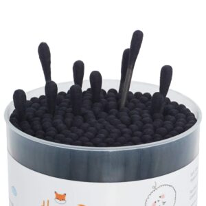 HOMEFOX Black Cotton Swabs Spiral - 400 Count Organic Cotton Buds Double Side Tightly Wrapped Charcoal Cotton Tips Paper Stick Soft Gentle Cruelty-Free Lint-Free Goth Bathroom, Round & Spiral (Black)