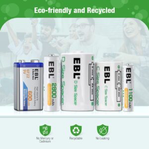 EBL Rechargeable Batteries Kit with C D 9V AA AAA Battery Charger and 10000mAh D Rechargeable Batteries