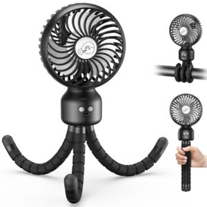 comlife battery operated stroller fan, auto rotation portable fan for baby, handheld personal usb desk fan, 3 speeds, flexible tripod for crib bike treadmill