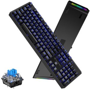 gofreetech mechanical gaming keyboard, blue led backlit rgb wired usb keyboard with switch, spill resistant, ergonomic 104 keys mechanical keyboard for pc laptop computer (black)