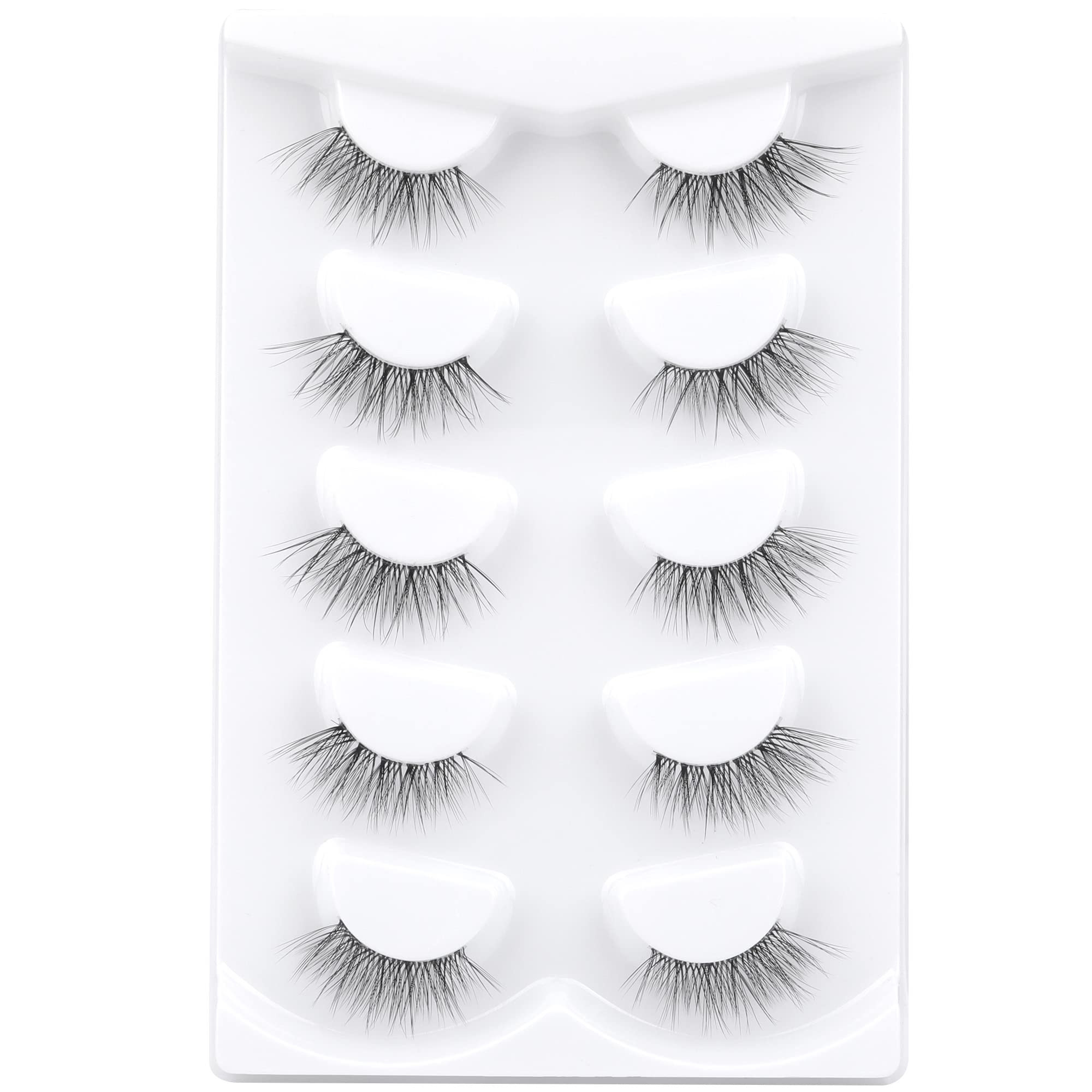 Half Lashes Fluffy Wispy Accent False Eyelashes ALPHONSE Natural Look Clear Band Fake Lash Strip Pack 5 Pairs