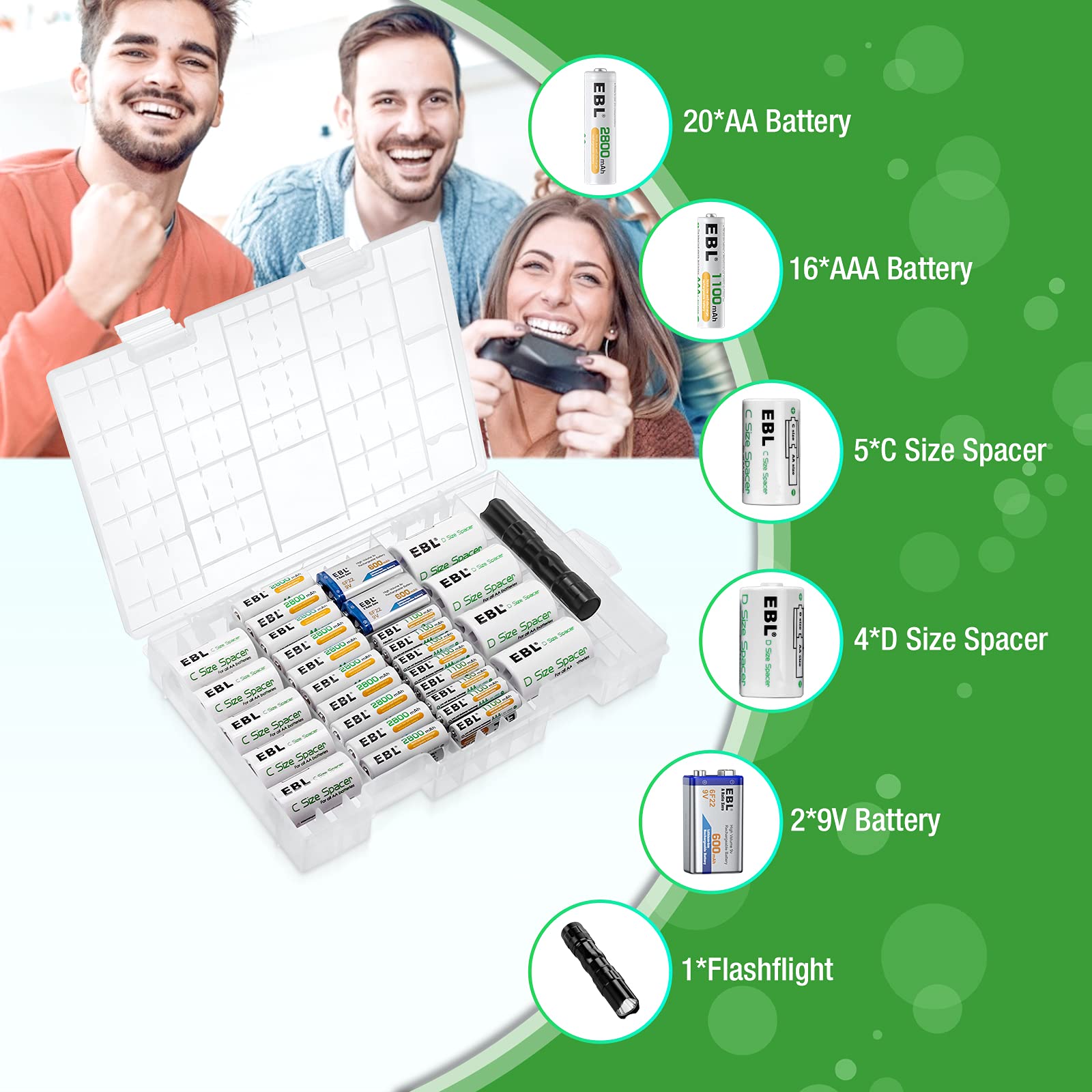 EBL Rechargeable Batteries Kit with C D 9V AA AAA Battery Charger and 10000mAh D Rechargeable Batteries