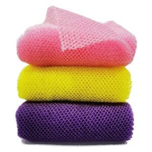 6 pieces african bath sponge african net long net bath sponge exfoliating shower body scrubber back scrubber skin smoother,great for daily use (black,off-white,blue,pink,yellow,purple)