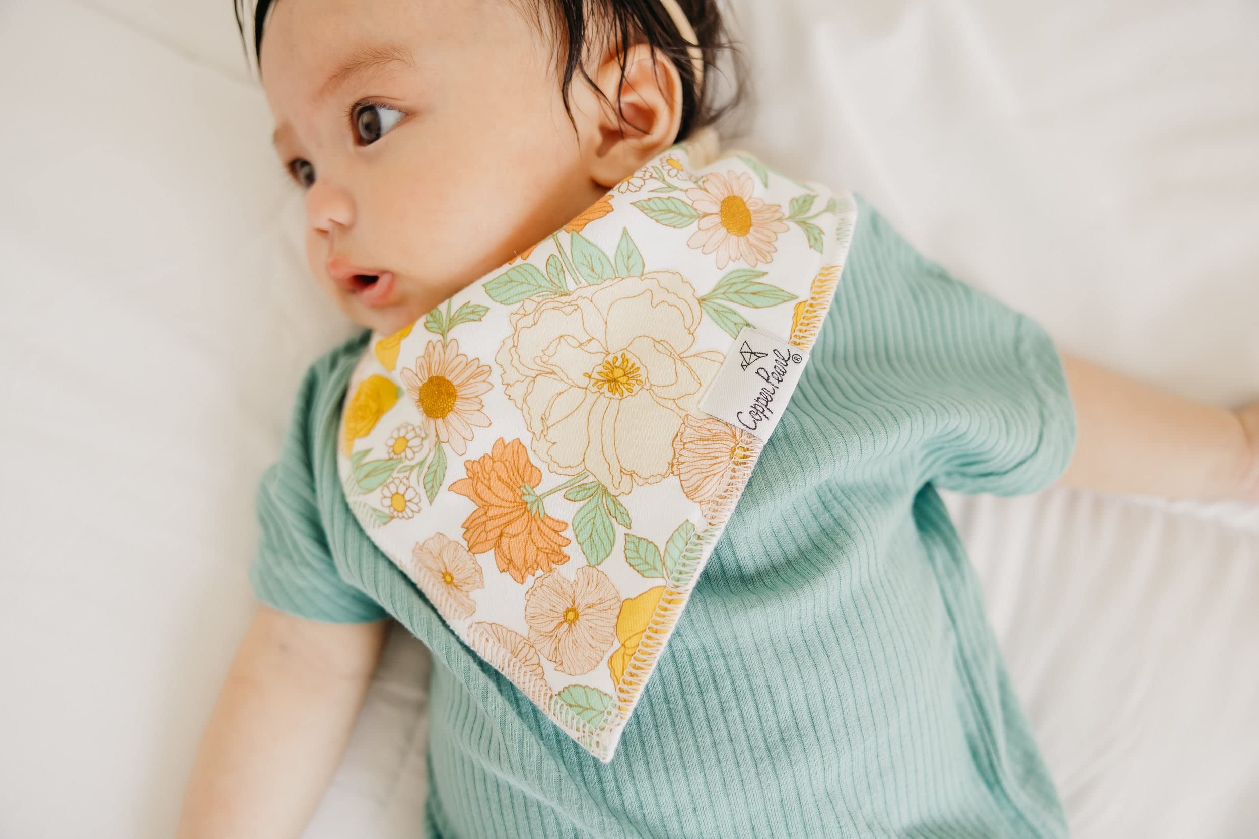 Copper Pearl Baby Bandana Bibs - 4 Pack Soft Cotton Baby Bibs for Drooling and Teething, Absorbent Drool Bibs for Baby Girl and Boy, Adjustable to Fit Newborns to Toddlers, Tons of Styles (Lemon)