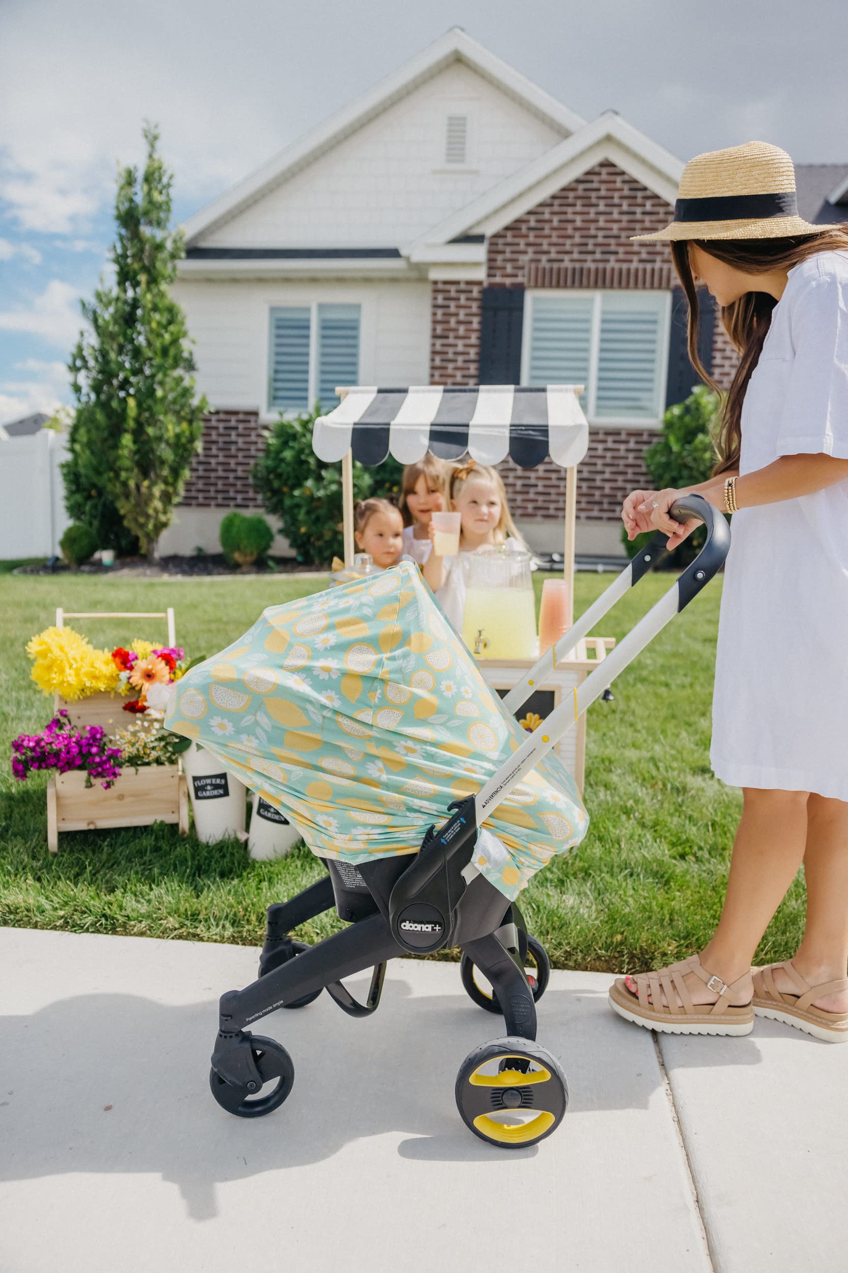 Copper Pearl Multi-Use Cover: Car Seat Covers, Nursing Cover, and Stroller Cover for Sun - Stretchy Fabric, All-Season Use, Stylish Designs, Easy Access for Moms - Lemon