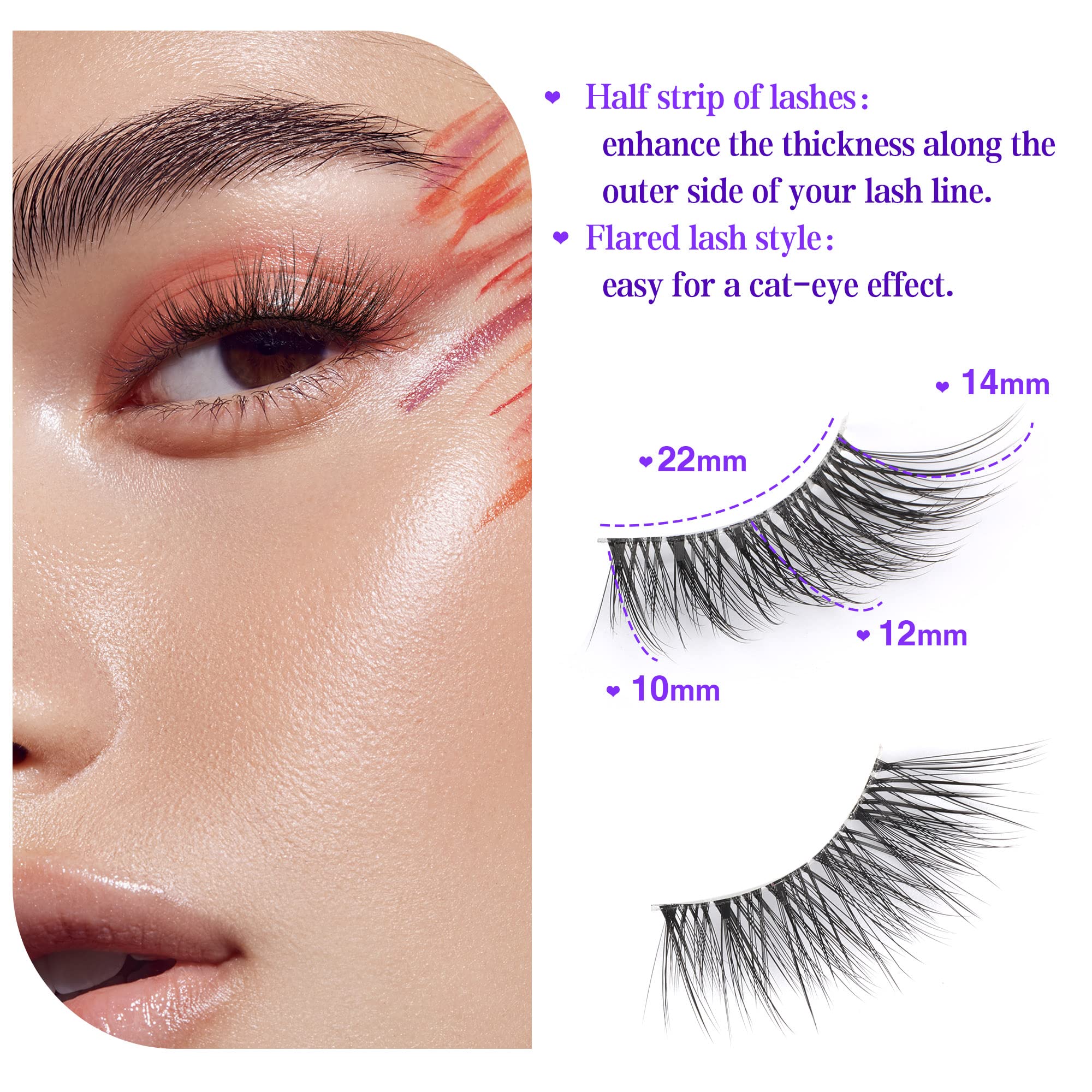 Half Lashes Fluffy Wispy Accent False Eyelashes ALPHONSE Natural Look Clear Band Fake Lash Strip Pack 5 Pairs