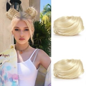 mios short curly mini claw chignon clip in wavy messy bun cat ears bun hair extensions wig accessory fake hair buns updo straight(pack of 2)