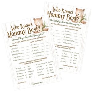 distinctivs woodland bear baby shower who knows mommy best game cards - 20 count