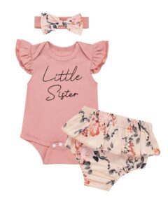 kewlent baby girl 3pcs little sister outfit short set pink clothes (pink07,3-6 months)