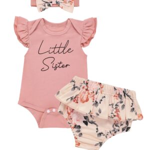 Kewlent Baby Girl 3PCS Little Sister Outfit Short Set Pink Clothes (Pink07,3-6 Months)