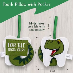 Dinosaur Tooth Fairy Pillow Boy-Tooth fairy kit w/Notepad & Keepsake Photo Pouch-Felt Tooth Fairy Box - Dear Tooth Fairy Notepad - Keepsake Tooth fairy Pouch for Teeth - Tooth Fairy Pillow boy & Girls