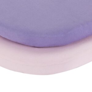 2-Pack Bassinet Sheets - 100% Cotton Jersey Knit Purple and Pink Bassinet Mattress Pad Fitted Sheets for Baby Girl; Compatible with Bassinet Bedside Co-Sleeper Lounger Brands; Oval Rectangle Mattress