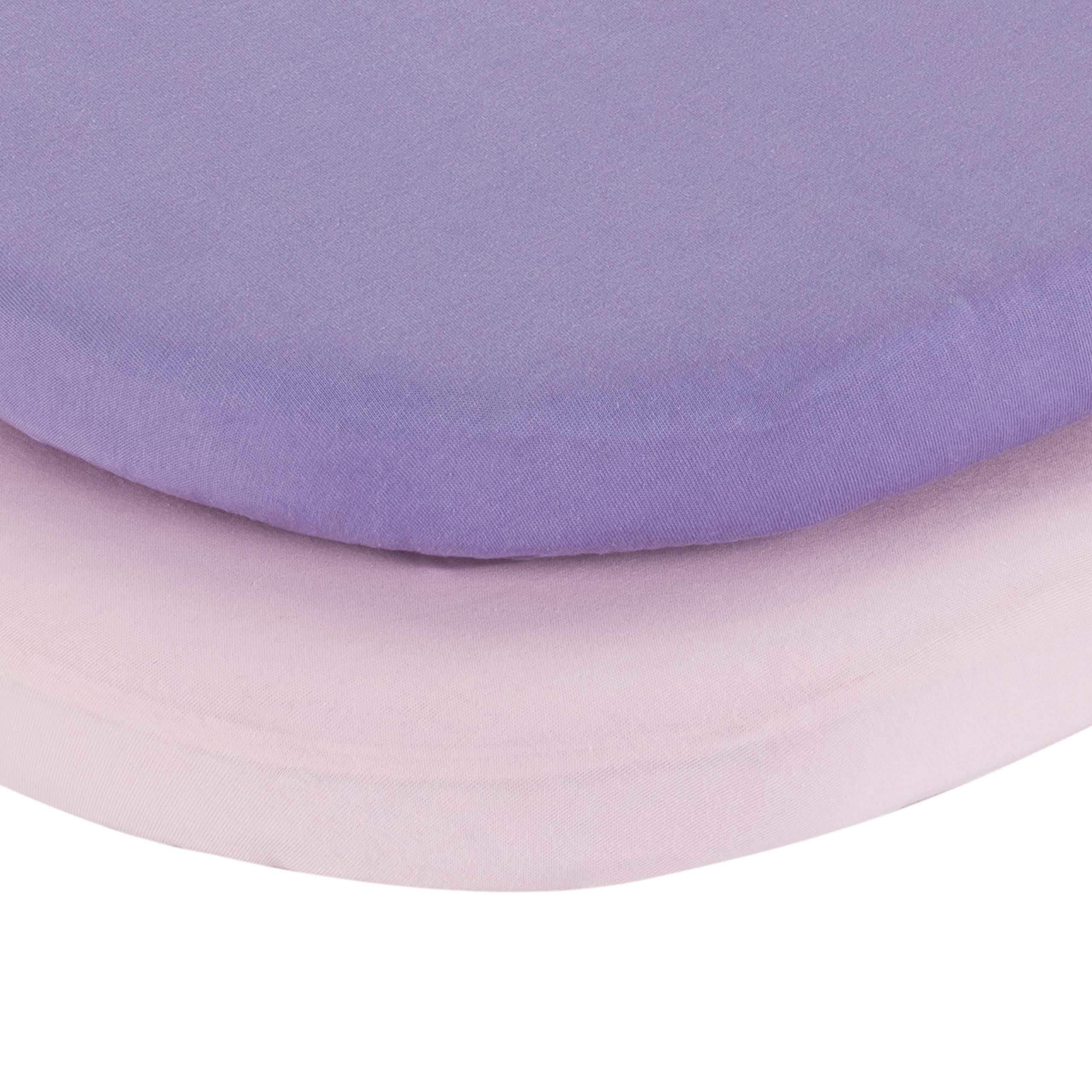 2-Pack Bassinet Sheets - 100% Cotton Jersey Knit Purple and Pink Bassinet Mattress Pad Fitted Sheets for Baby Girl; Compatible with Bassinet Bedside Co-Sleeper Lounger Brands; Oval Rectangle Mattress