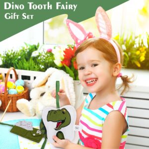 Dinosaur Tooth Fairy Pillow Boy-Tooth fairy kit w/Notepad & Keepsake Photo Pouch-Felt Tooth Fairy Box - Dear Tooth Fairy Notepad - Keepsake Tooth fairy Pouch for Teeth - Tooth Fairy Pillow boy & Girls