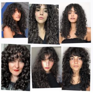 LONAI Curly Wig with Bangs for Black Women Long Black Kinky Wigs with Wispy Bangs WIG006 Curly Gorgeous Fringe Synthetic Wig for Daily Use Party Cosplay-Black