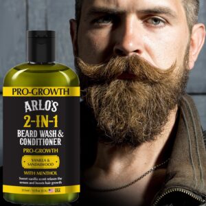 Arlo's Pro-Growth 2-in-1 Beard Wash and Conditioner - Vanilla Sandalwood with Menthol 12 oz