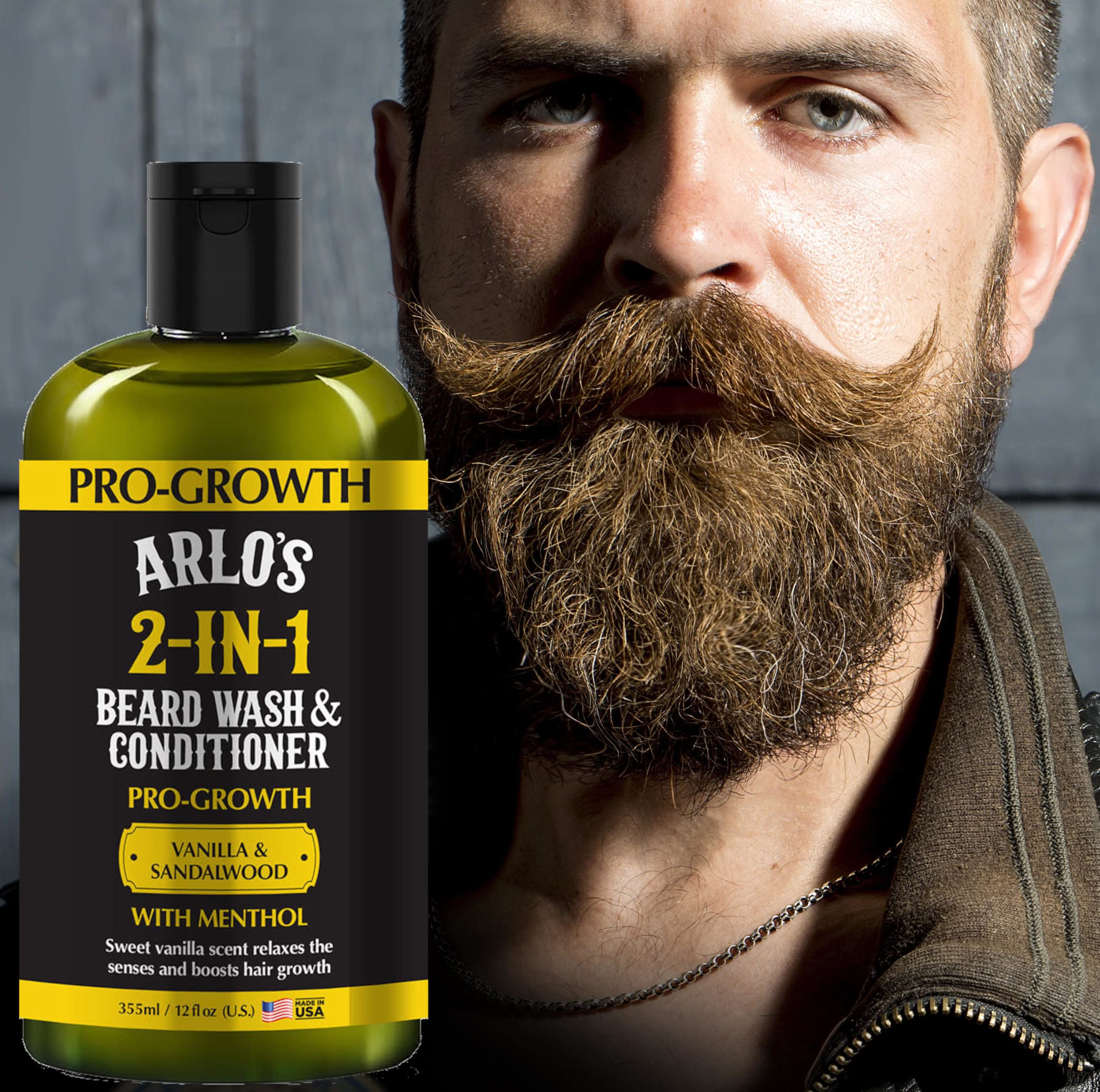 Arlo's Pro-Growth 2-in-1 Beard Wash and Conditioner - Vanilla Sandalwood with Menthol 12 oz