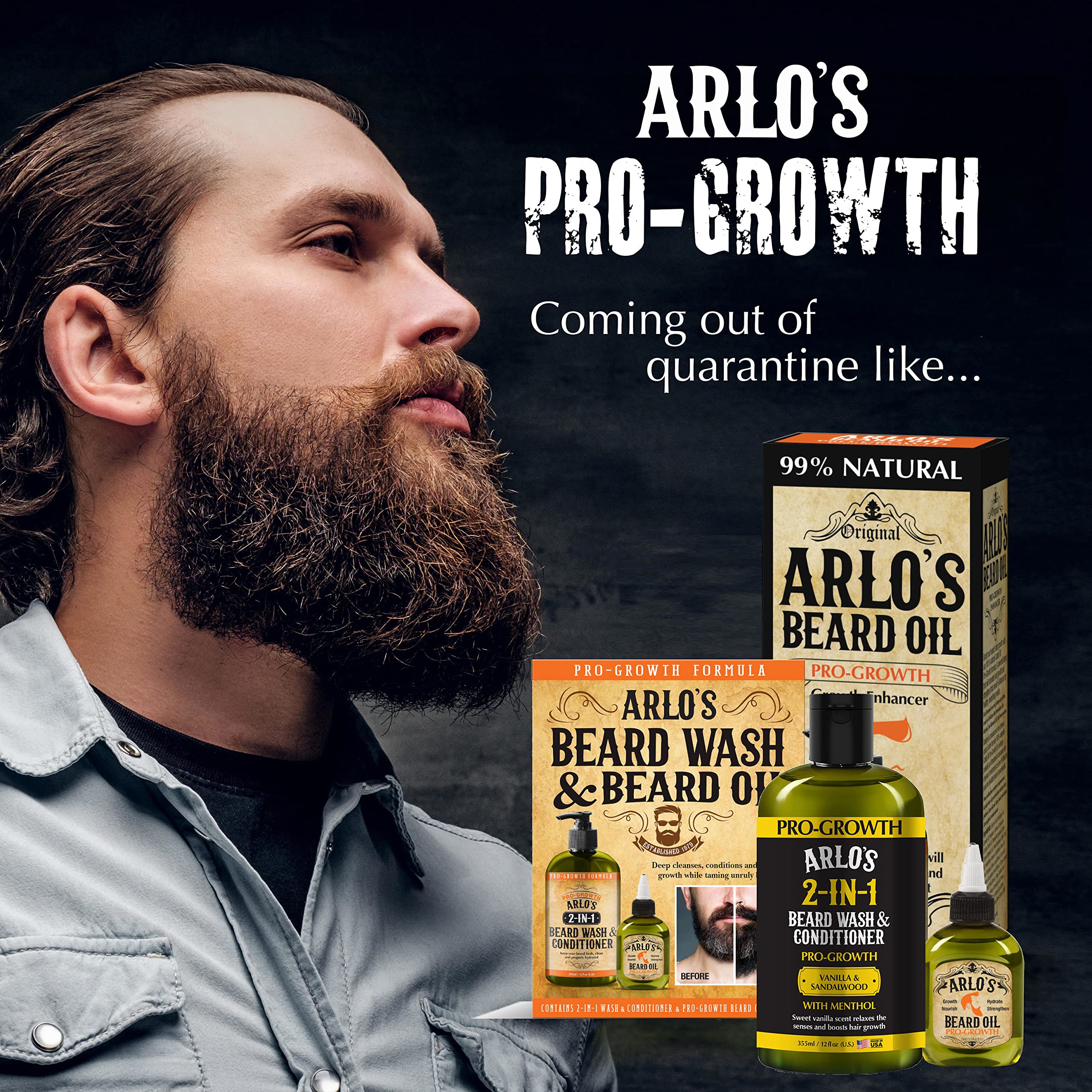 Arlo's Pro-Growth 2-in-1 Beard Wash and Conditioner - Vanilla Sandalwood with Menthol 12 oz