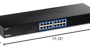 TRENDnet 16-Port Gigabit Switch, TEG-S17, 16 x Gigabit RJ-45 Ports, 32Gbps Switching Capacity, Fanless Design, Metal Enclosure, Internal Power Supply, Lifetime Protection, Black