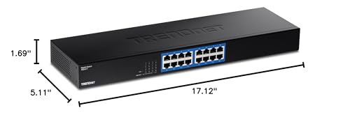 TRENDnet 16-Port Gigabit Switch, TEG-S17, 16 x Gigabit RJ-45 Ports, 32Gbps Switching Capacity, Fanless Design, Metal Enclosure, Internal Power Supply, Lifetime Protection, Black