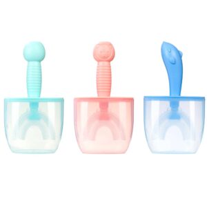 newrichbee 3 Pack U Shaped Toothbrush Kids,Food Grade Silicone Head, Kids Toothbrush for Age 2-6 Years Old(Pink&Blue&Green)