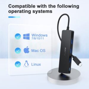 Aceele 4 Port USB 3.0 Hub with 4ft Extended Cable, Ultra Slim USB Type C to USB 3.0 Hub Adapter, USB C Hub for MacBook Pro iMac Samsung Galaxy Note 10 S10 S9 LG Google Chromebook Pixelbook Dell XPS