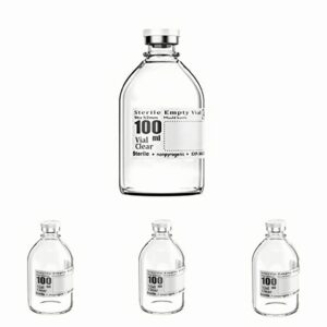 biocomma 4pcs 100ml sterile empty vial with plastic aluminum flip off caps，penicillin bottle 20mm crimp top sterile transparent borosilicate lab sample vial (transparent)