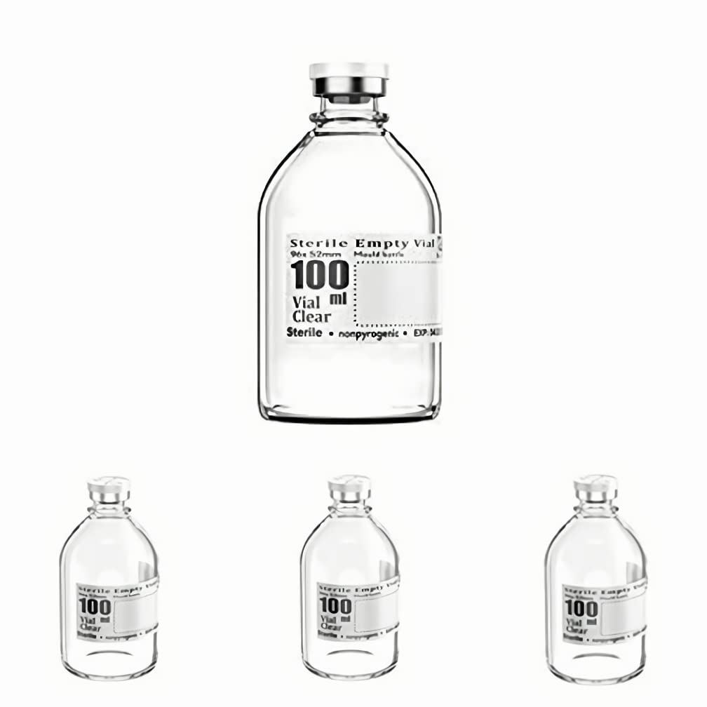 Biocomma 4pcs 100ml Sterile Empty Vial with Plastic Aluminum Flip Off Caps，Penicillin Bottle 20mm Crimp Top Sterile Transparent Borosilicate Lab Sample Vial (Transparent)