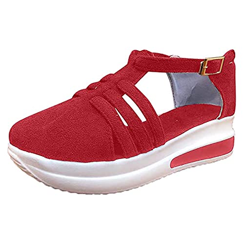 sckarle Women Platform Walking Shoes Fashion Hollow Out Breathable Comfort Sneakers Closed Toe Buckle Strap Shoes