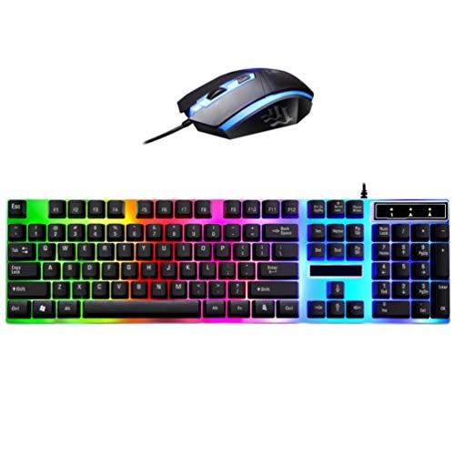 OSALADI Mouse Mechanic Keyboard RGB Gaming Keyboard and LED Ergonomic Mechanical Gaming Keyboard USB Wired Backlight Gaming and Keyboard Set for PC Computer Gaming and Work （ Black ）