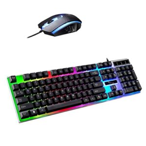 OSALADI Mouse Mechanic Keyboard RGB Gaming Keyboard and LED Ergonomic Mechanical Gaming Keyboard USB Wired Backlight Gaming and Keyboard Set for PC Computer Gaming and Work （ Black ）