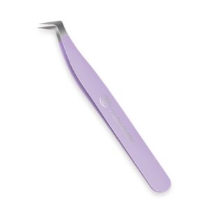 mlen diary lash tweezers for eyelash extensions stainless steel eyelash extension tweezers curved l angled tips flat lashing tweezer tools for volume,isolation & classic lashes - purple