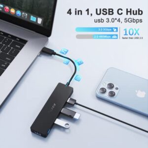 Aceele 4 Port USB 3.0 Hub with 4ft Extended Cable, Ultra Slim USB Type C to USB 3.0 Hub Adapter, USB C Hub for MacBook Pro iMac Samsung Galaxy Note 10 S10 S9 LG Google Chromebook Pixelbook Dell XPS