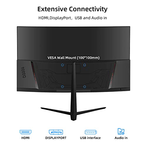 Prechen 24" Curved Frameless Gaming Monitor, 1800R, VA, FHD 1920x1080, 165Hz (144Hz Supported), AMD FreeSync Premium, 3000:1 Contrast Ratio, 2ms, VESA Mountable, HDMI, USB, DisplayPort, Black