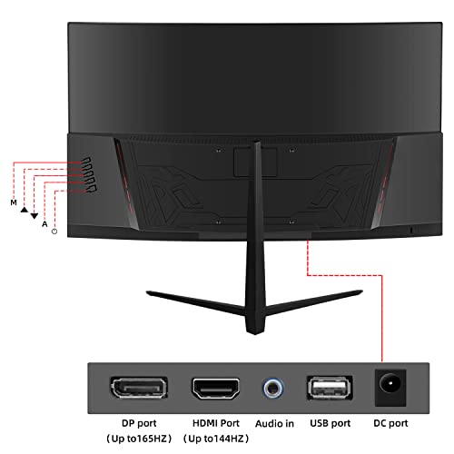 Prechen 24" Curved Frameless Gaming Monitor, 1800R, VA, FHD 1920x1080, 165Hz (144Hz Supported), AMD FreeSync Premium, 3000:1 Contrast Ratio, 2ms, VESA Mountable, HDMI, USB, DisplayPort, Black