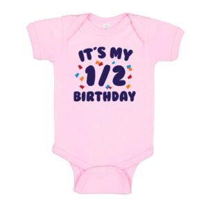 taty kids it's my half birthday baby infant one piece bodysuit 18 months light pink