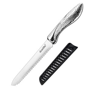 dearithe serrated utility knife 6.5 inch,high carbon stainless steel kitchen knife with sheath, for slicing tomatoes or crusty bread, dishwasher safe