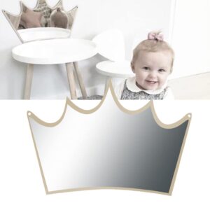 FOMIYES Crown Nordic Mirror Wooden Cartoon Wall Mirror Vanity Mirror for Girls Baby Kids Nursery Bedroom Decoration