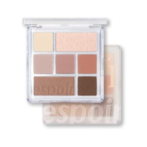 espoir real eye palette #9 depth | everyday multi-use long-lasting and blendable 7 colors eyeshadow palette for eyeshadow base and cheeks makeup | warm, cool, neutrals | korean makeup