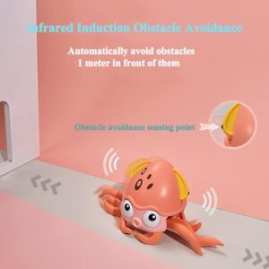 Crawling Octopus Toy with Music and LED Light Up,Electric Dancing Musical Octopus Toys with Automatically Avoid Obstacles,USB Rechargeable, Fun Moving Toy for Babies,Toddlers and Kids (Octopus-Orange)