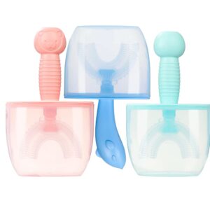 newrichbee 3 pack u shaped toothbrush kids,food grade silicone head, kids toothbrush for age 2-6 years old(pink&blue&green)