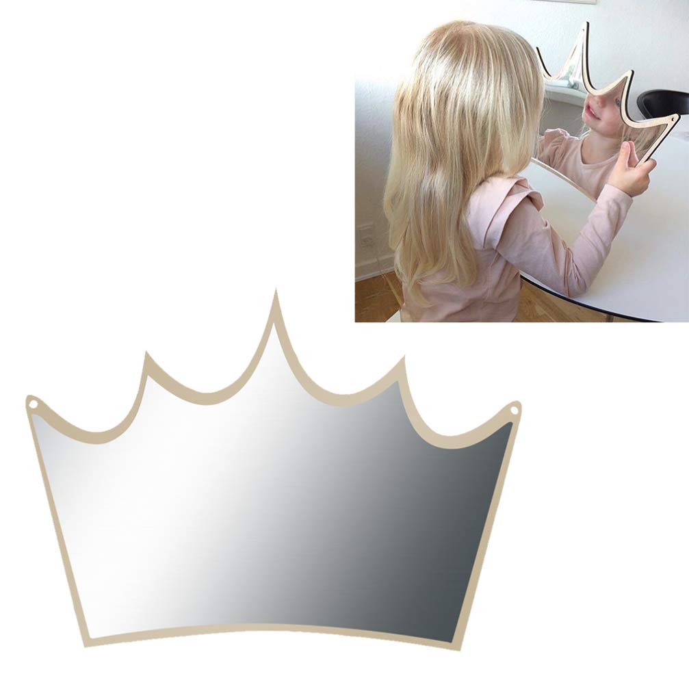 FOMIYES Crown Nordic Mirror Wooden Cartoon Wall Mirror Vanity Mirror for Girls Baby Kids Nursery Bedroom Decoration