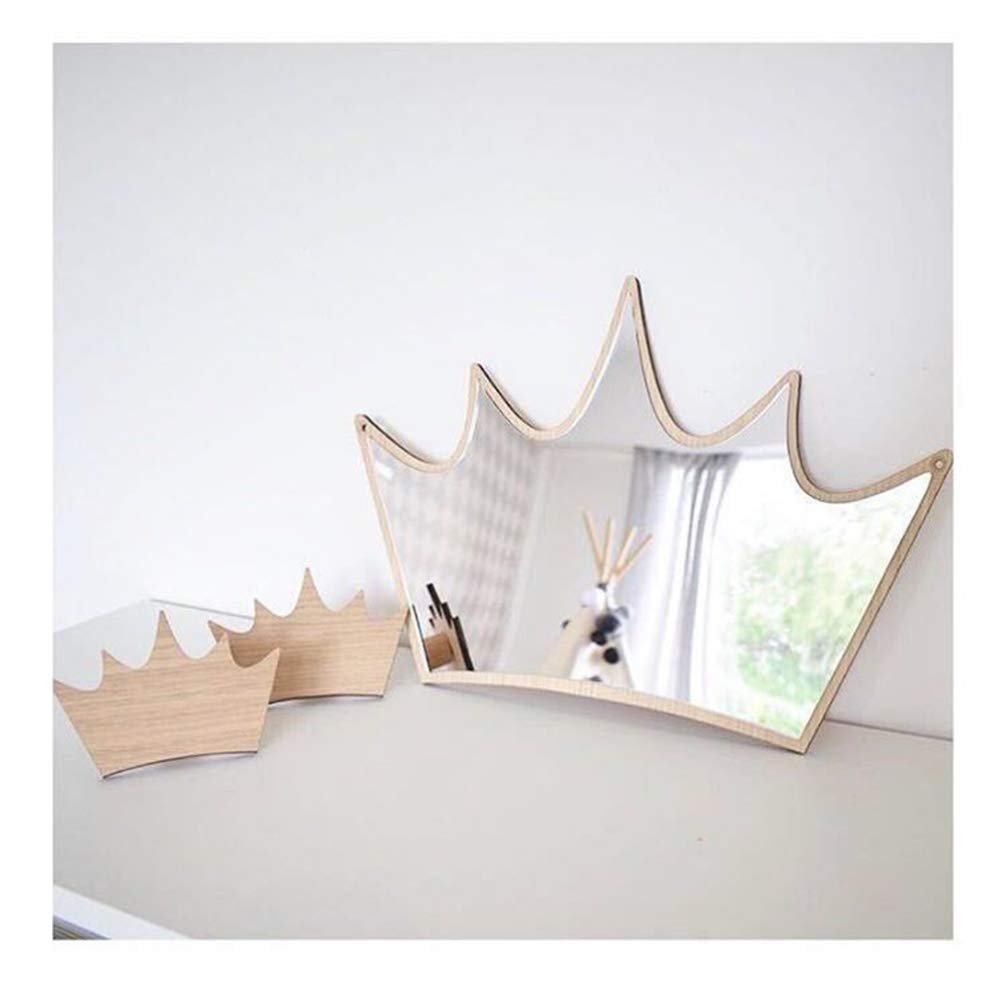 FOMIYES Crown Nordic Mirror Wooden Cartoon Wall Mirror Vanity Mirror for Girls Baby Kids Nursery Bedroom Decoration