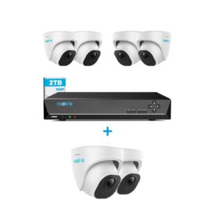 reolink 5mp poe security camera system bundle, 6pcs 5mp smart human vehicle detection poe cameras, ndome ip cameras, an 8ch nvr pre-installed with 2tb hdd(include 4 x 18m cat5 cable)