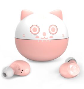 togetface kids wireless earbuds bluetooth, pink cute cat for girls and school classroom 5.0 with microphone small ears headphone earphones lightweight premium sound in-ear headset.