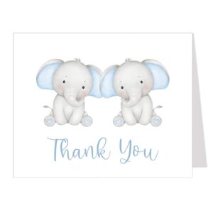 the invite lady elephant baby shower thank you cards watercolor twins unisex gender neutral girl boy blue pink little peanut sprinkle printed folding notes (24 count)