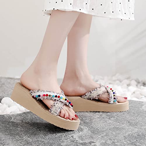 sckarle Women's Wedge Sandals Open Toe Platform Cross Lace Strap Espadrille Slip On Casual Beach Slides Sandals